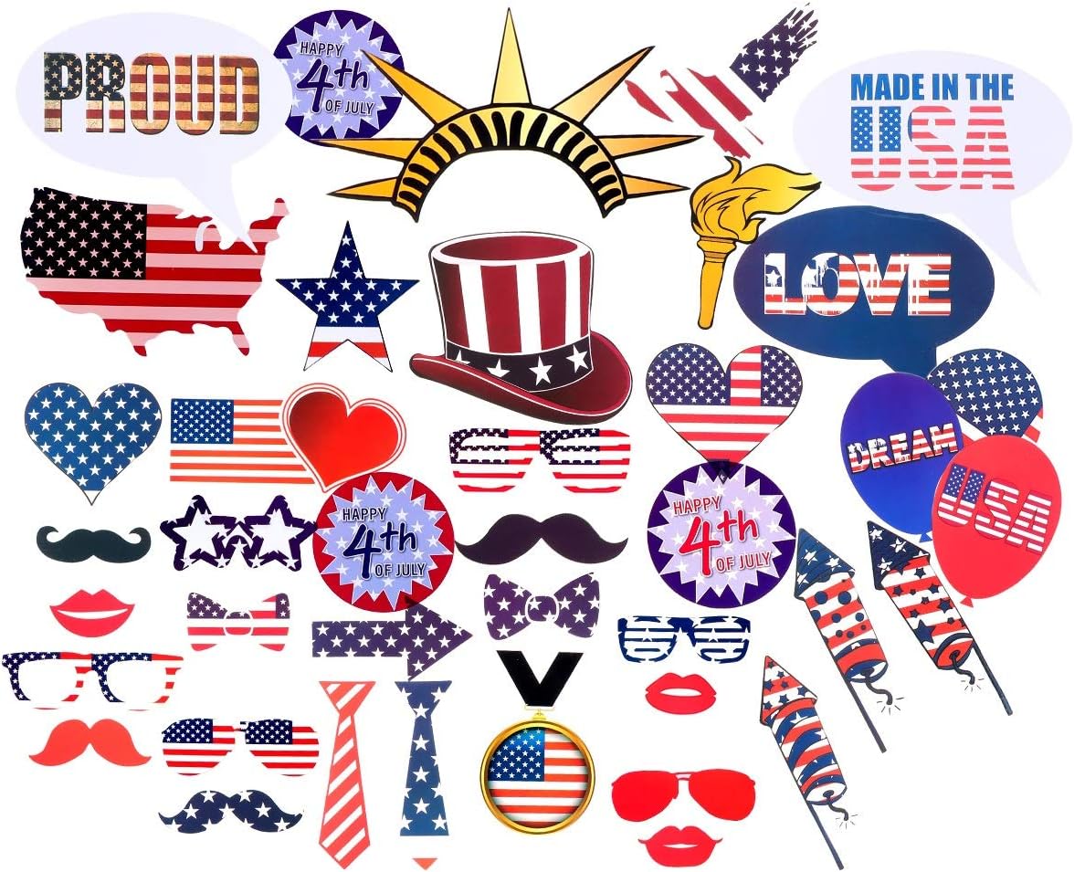 Amazon.com: LUOEM 4th of July Photo Booth Props Memorial Day Photo ...