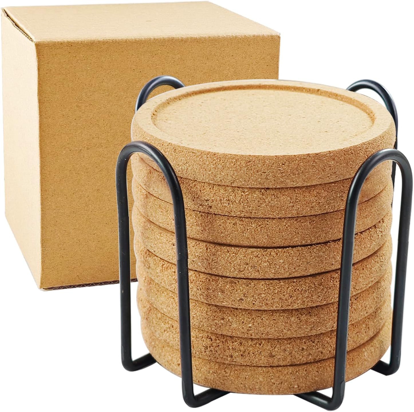 HILELIFE Cork Coasters for Drinks - Set of 8 With Holder, Reusable ...