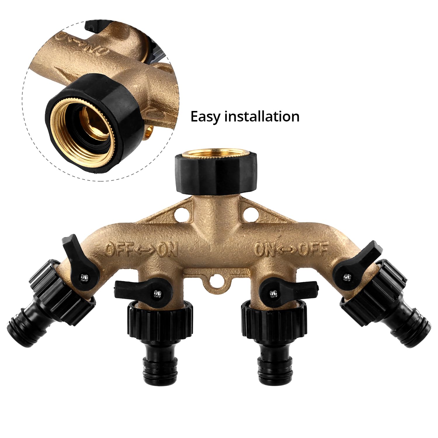 QWORK 4-Way Tap Splitter, G3/4 Brass Tap Splitter, Garden Hose Splitter ...