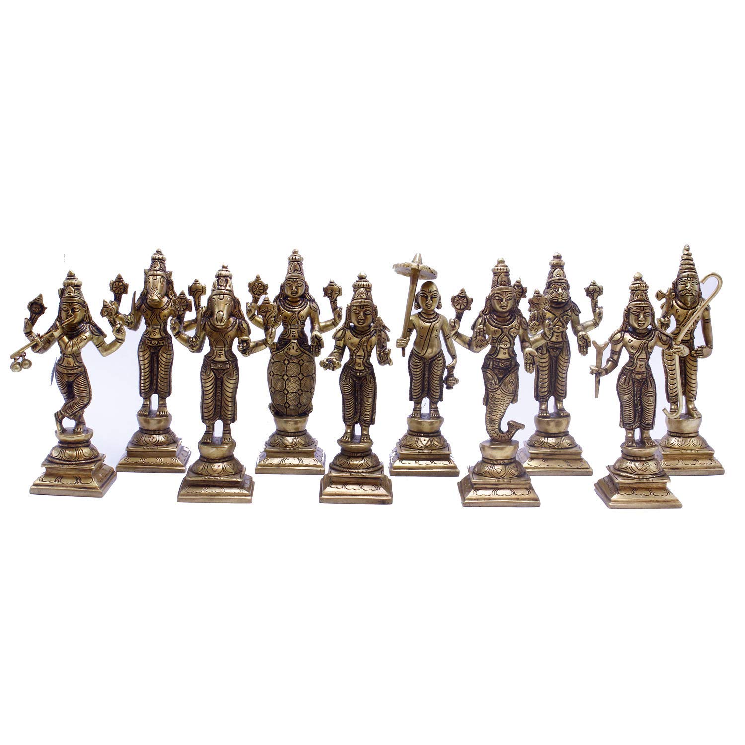 Buy Handmade Brass Dasavatharam of Lord Vishnu Statues Ten Incarnations ...