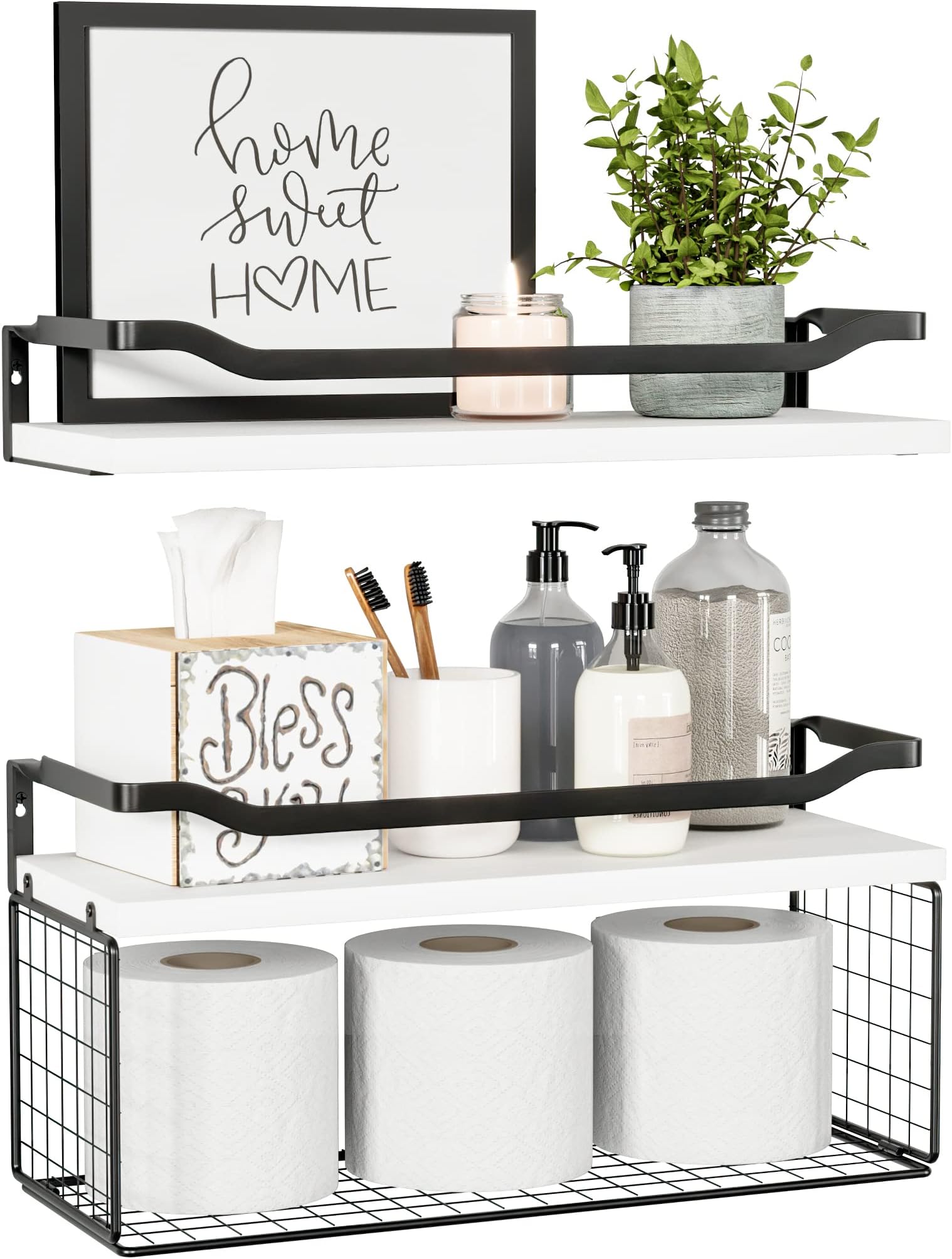 Amazon.com: Zincify 3+1 Bathroom Shelves Over Toilet with Wire Storage ...