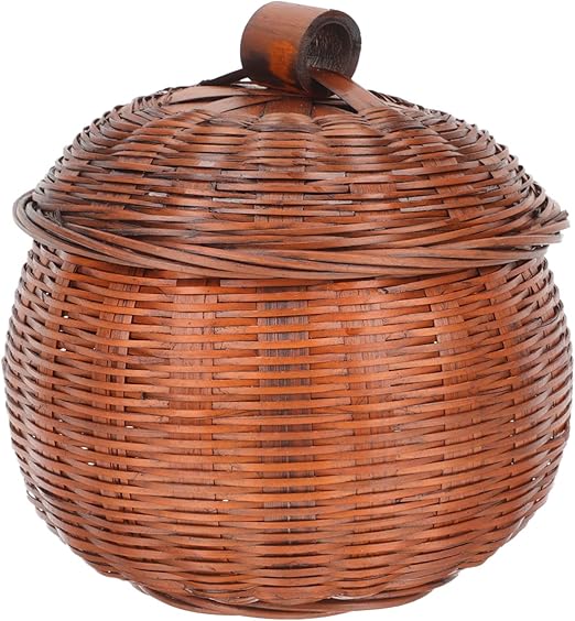 Amazon.com: PATKAW Rattan Storage Basket Pumpkin Shape Round Rattan ...