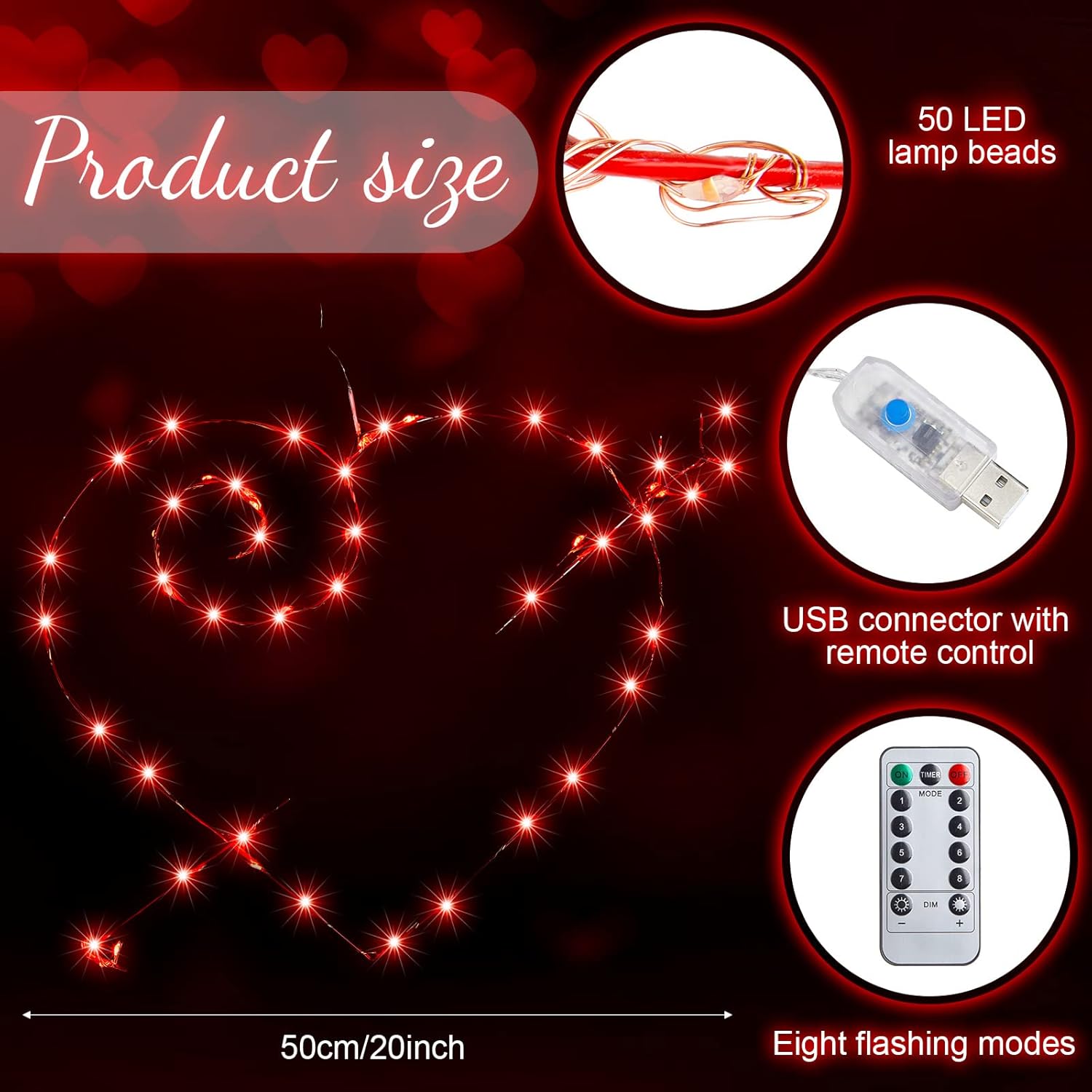 2 piezas de 50 luces LED de decoración para el día de San Valentín ...