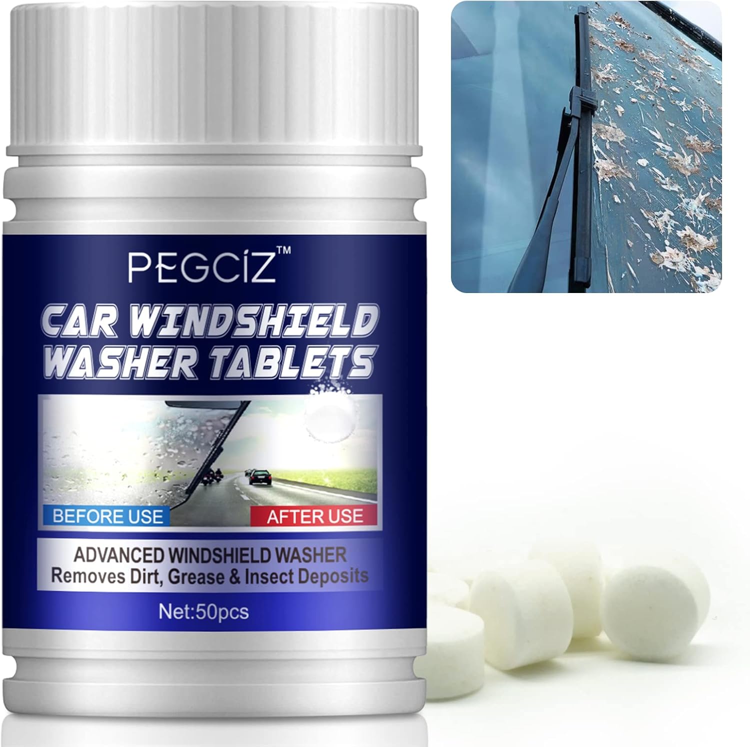 Car Screenwash Tablets, 50 Pcs Windscreen Cleaner Glass Concentrated ...