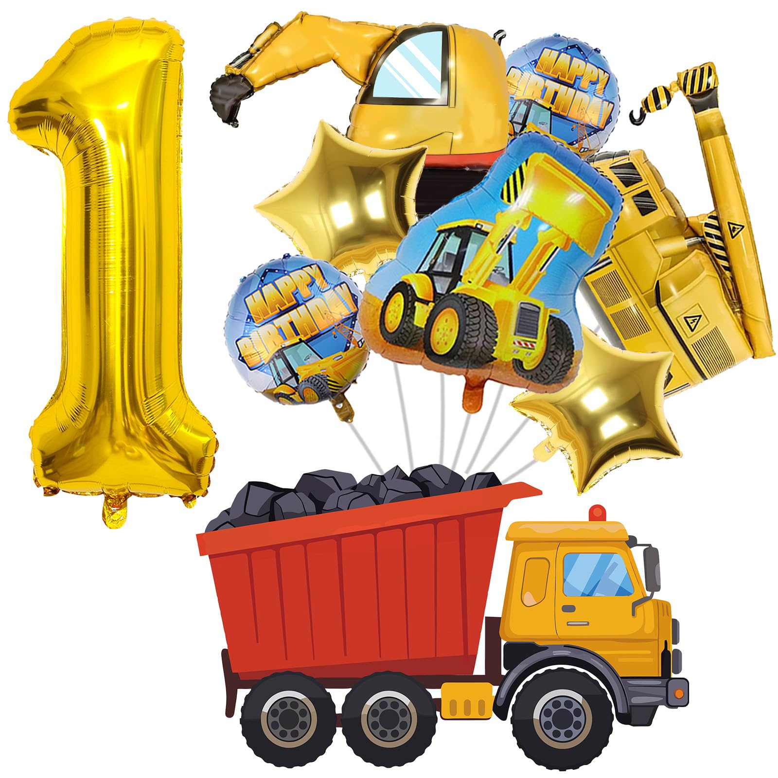Teslite Construction Balloons 1 Year Old, 9Pcs Party Supplies with 40 ...