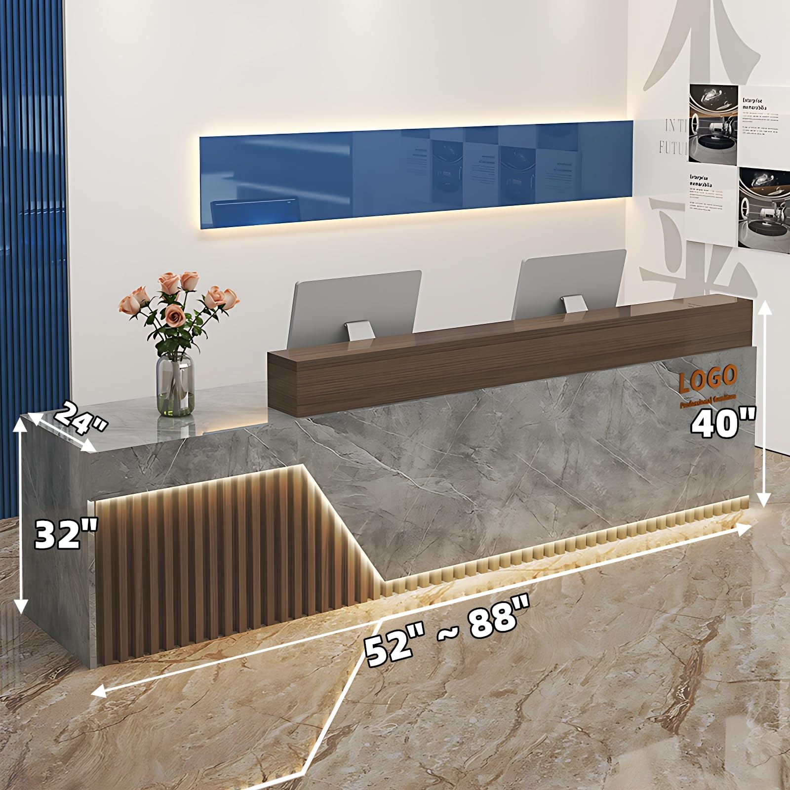 Log Front Desk Modern Office Customized Logo Front Counter High Class
