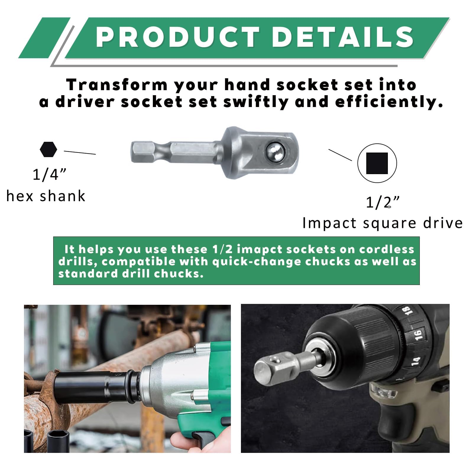 11 Pcs Deep Impact Socket Set with Driver Socket Extension and Plastic ...