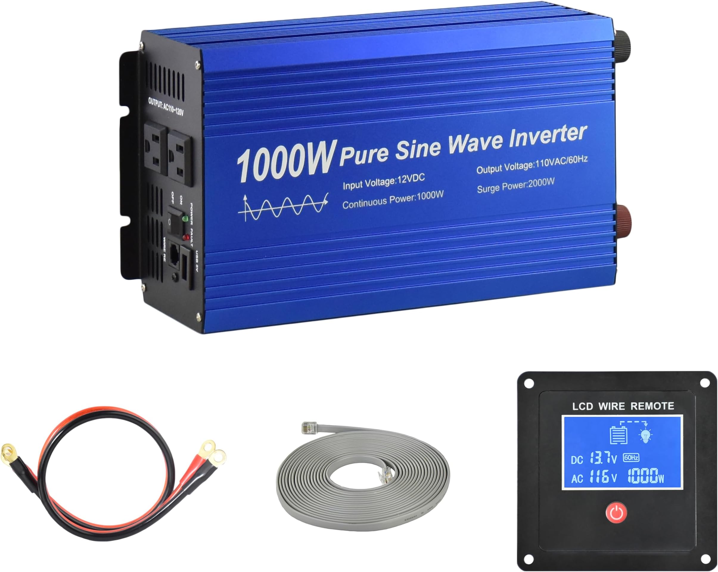 Amazon.com: Cantonape 1000W/2000W(Peak) Car Power Inverter DC 12V to ...