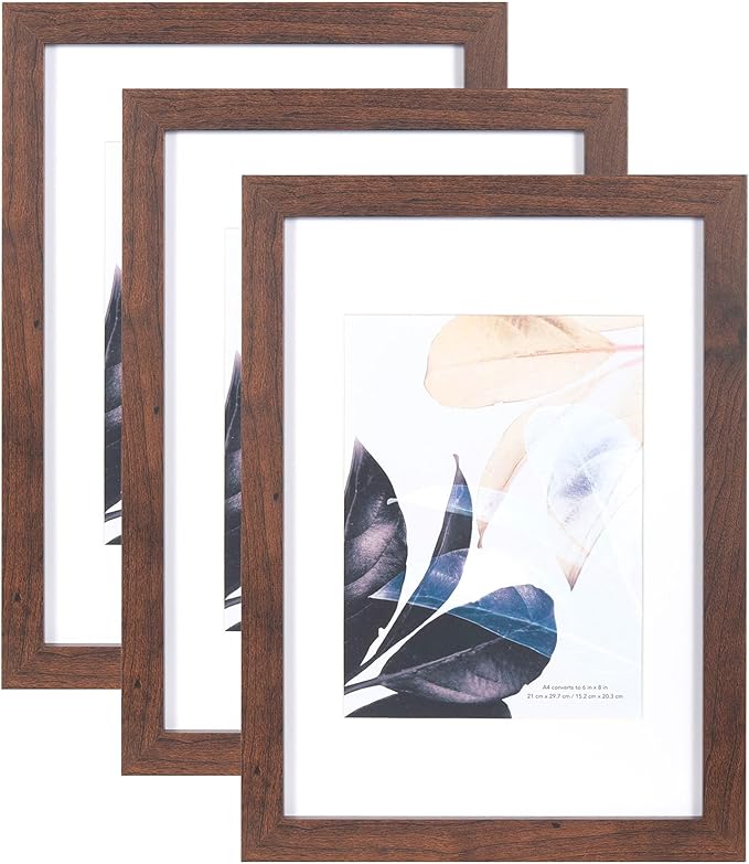 Walnut Wooden Picture Frame A4 with Mount,Set of 3,A4 Frame,A4 Picture ...