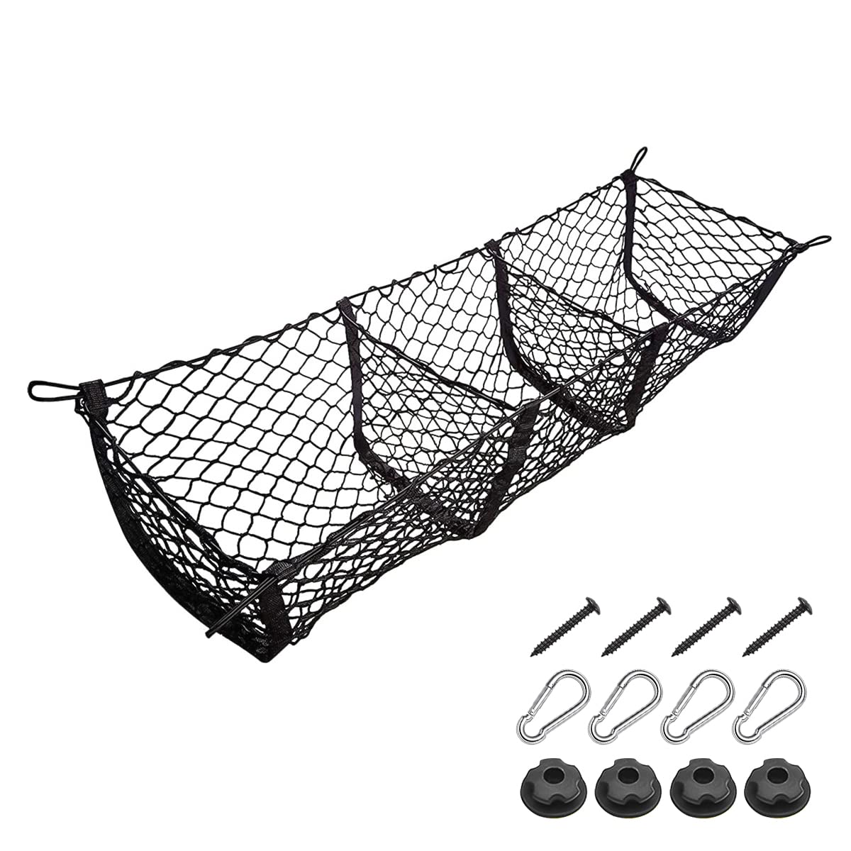 JNNJ 3 Pockets Automotive Cargo Net, Black Mesh Storage Net, Heavy Duty ...