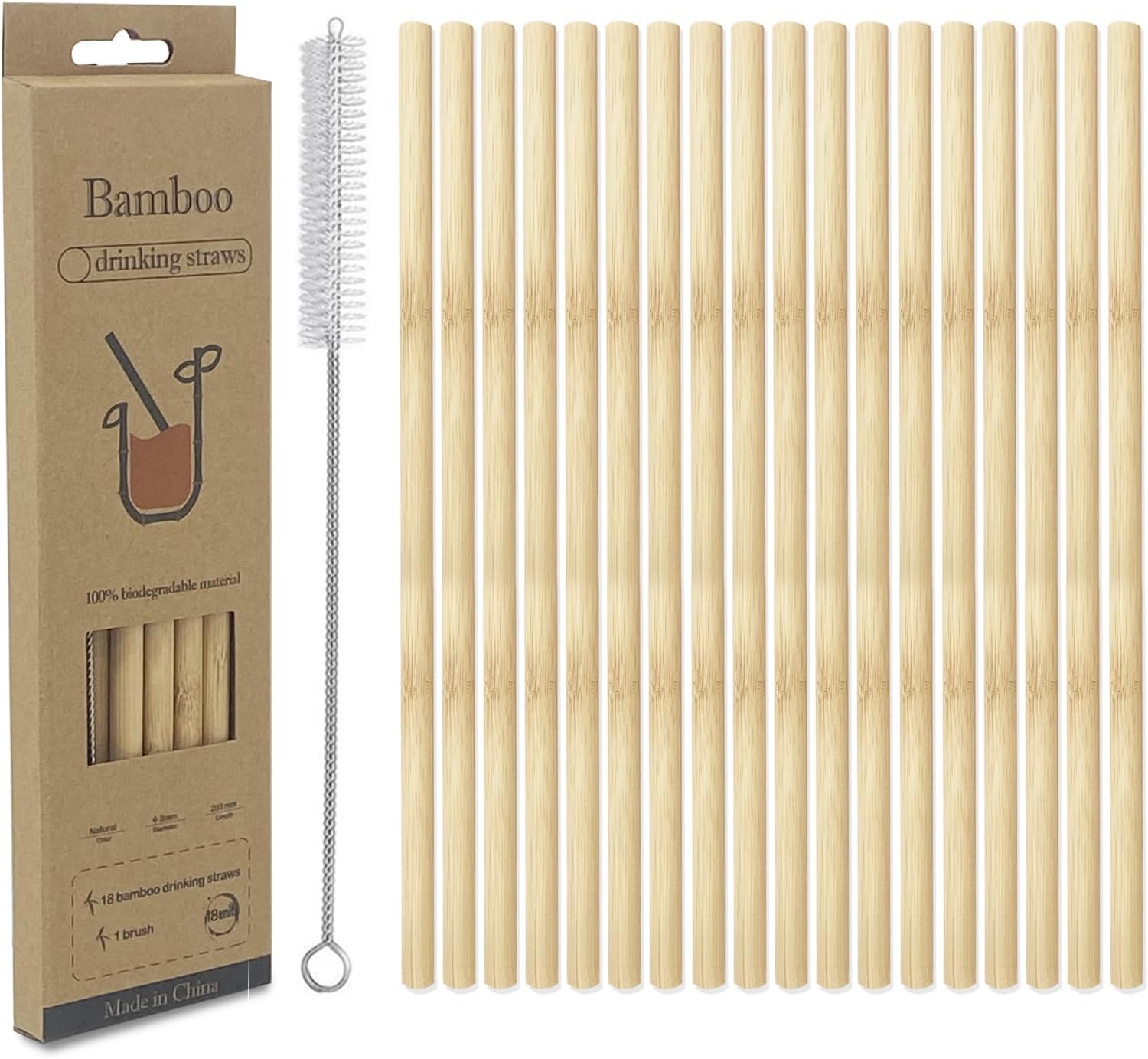 Amazon.com: 18 Pack Reusable Bamboo Straws, 7.9 Inches Biodegradable ...