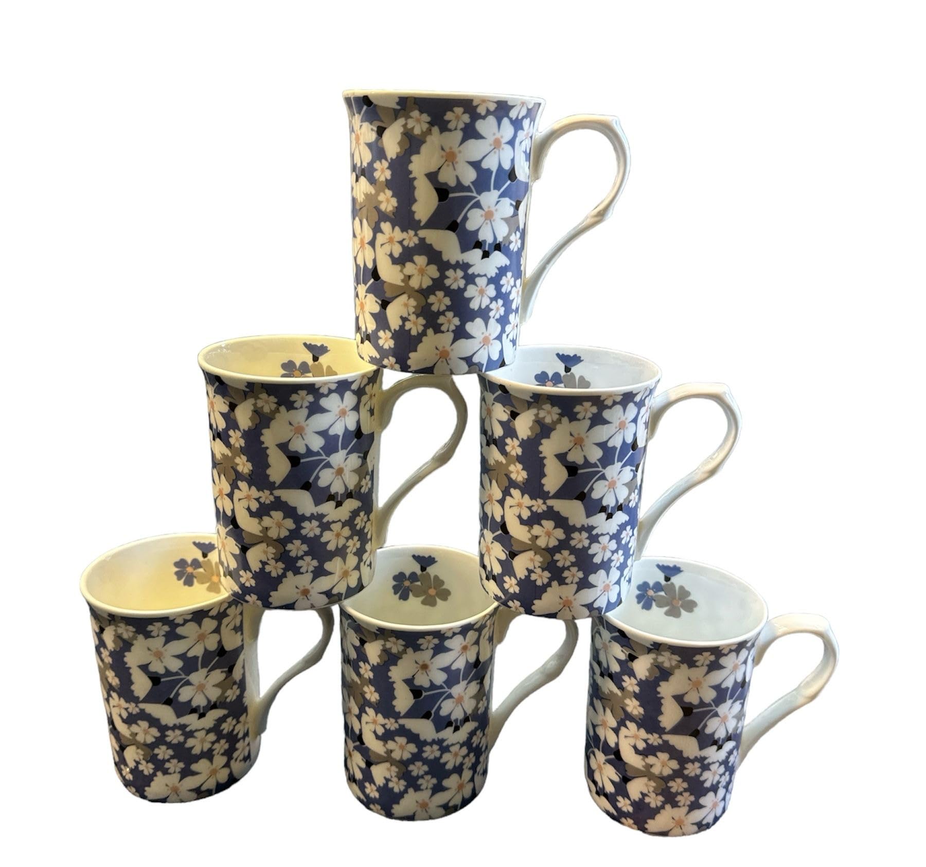 Tamersgifts Set of 6 Summer Daisy Mugs Fine Bone China Castle Shape ...