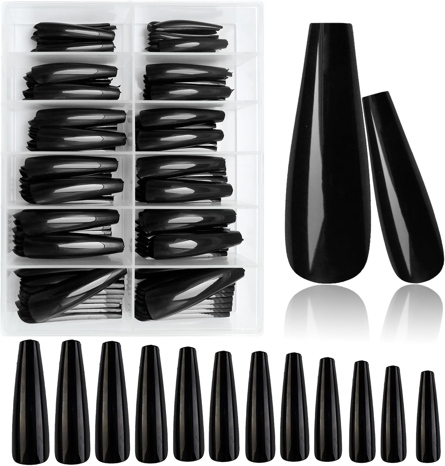 Amazon.com: AddFavor XXXL Extra Long Press on Nails Coffin Glossy Black ...