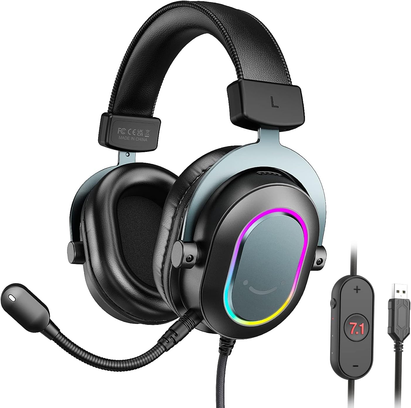 Fifine USB Gaming Headset, Wired Over-Ear Streaming RGB Headset with ...