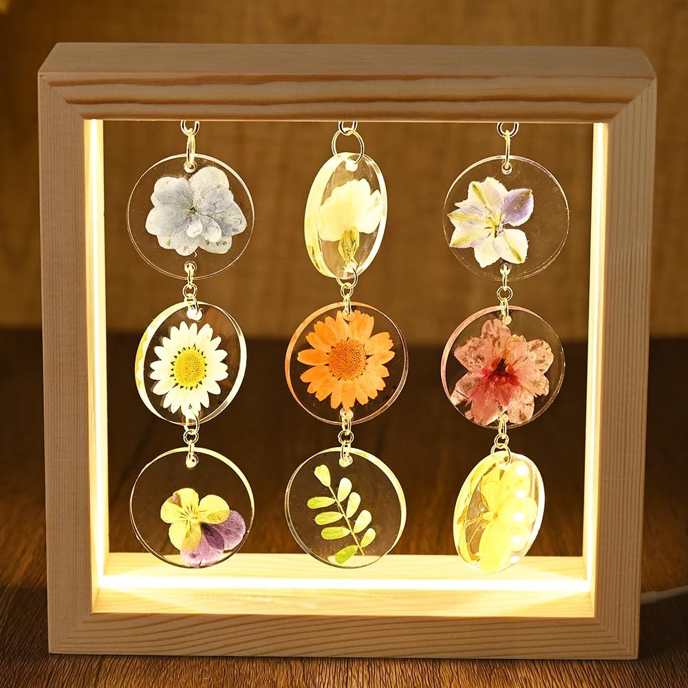 Timisea Pressed Flower Bedside Lamp, Modern Night Lamp with 3 Light ...