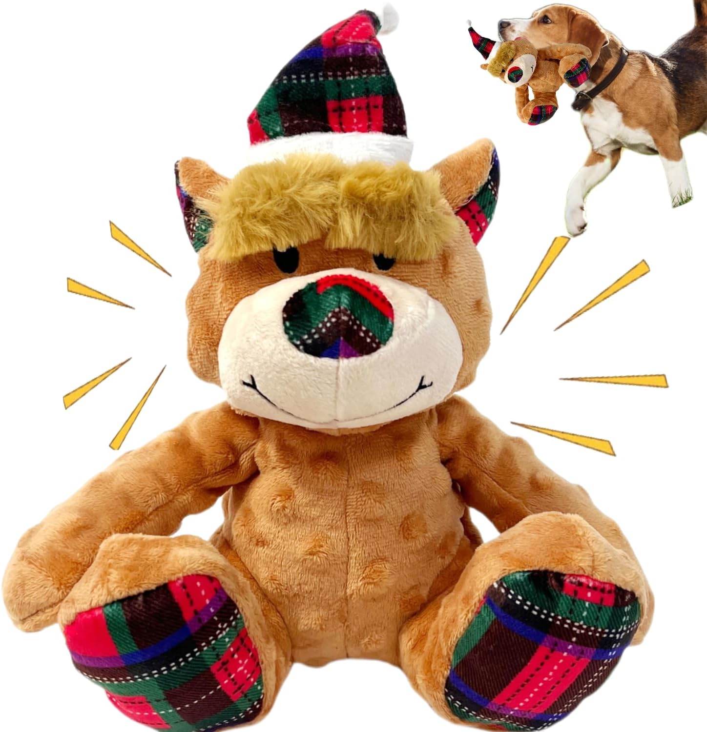 YEENER Christmas Squeaky Dog Toys for Large Dogs, Interactive Plush Tug ...