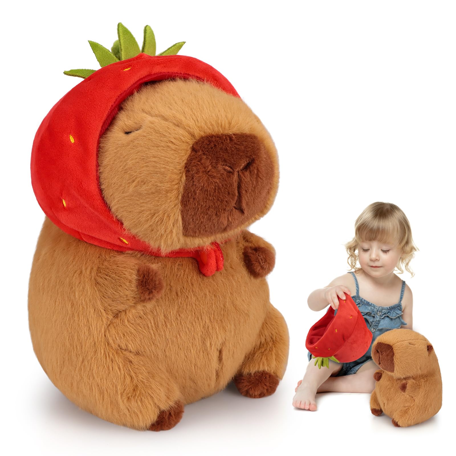 Amazon.com: Emoin Capybara Plush Toy with Strawberry Hat 9.8 Inch ...