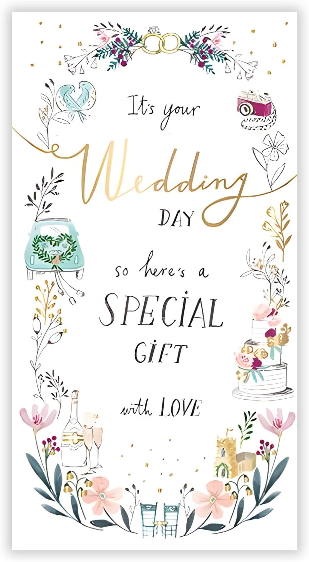 Wedding Day Money Wallet Card - Illustrated Floral Border - Special ...