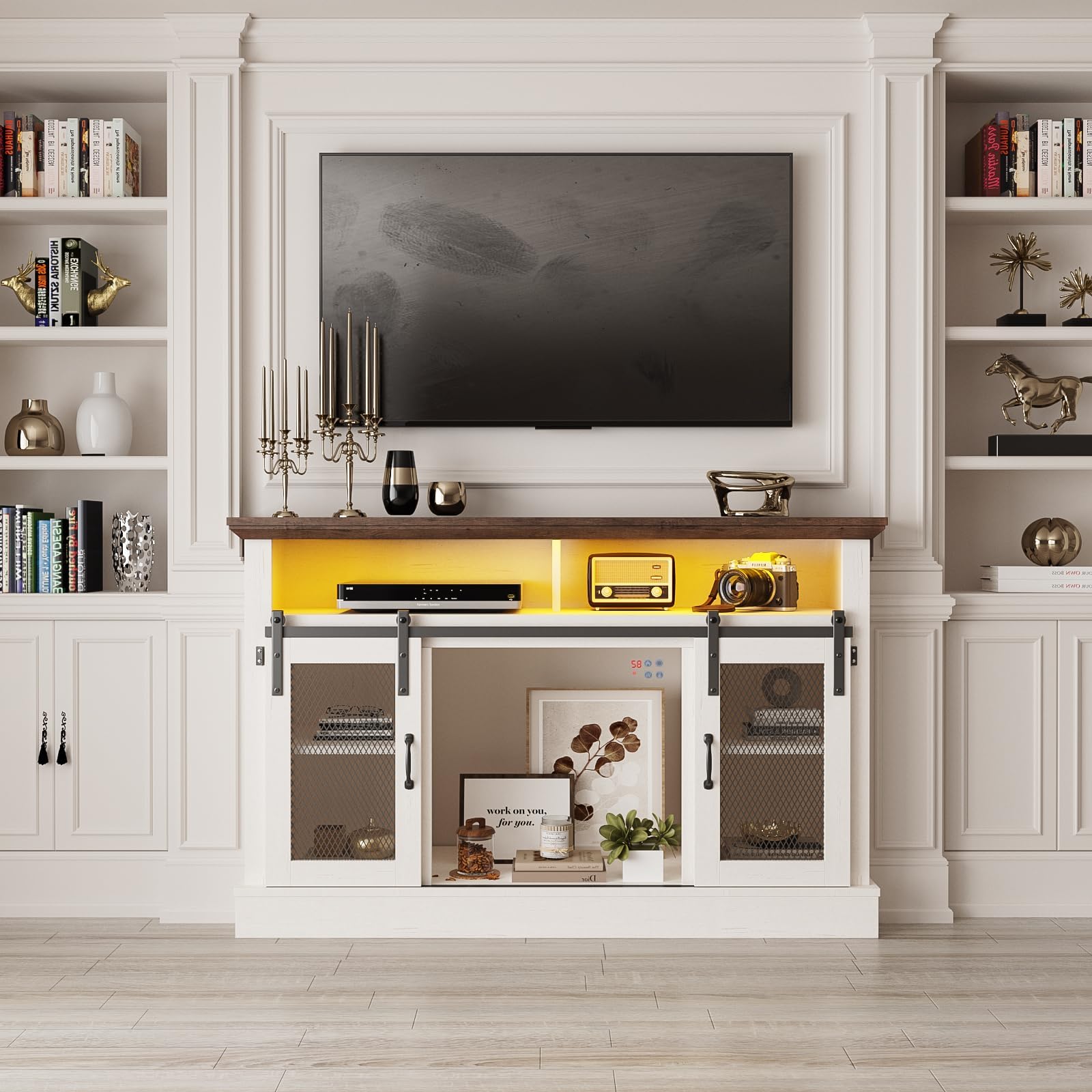 Amazon.com: Farmhouse TV Stand for TVs Up to 55 Inches, Entertainment ...