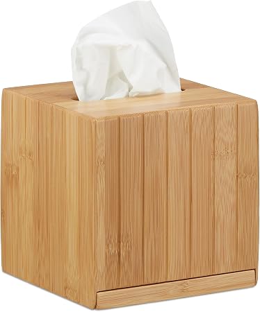 Relaxdays Square Facial Tissue Box, Wooden Bamboo Cosmetic Tissue ...