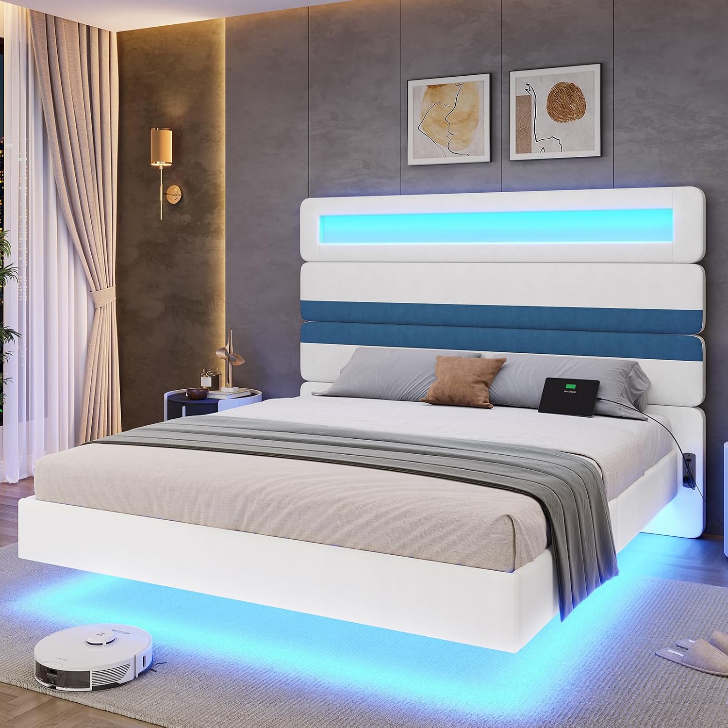 Amazon.com: SEDETA Floating Full Size Bed Frame with 49.2'' Tall ...