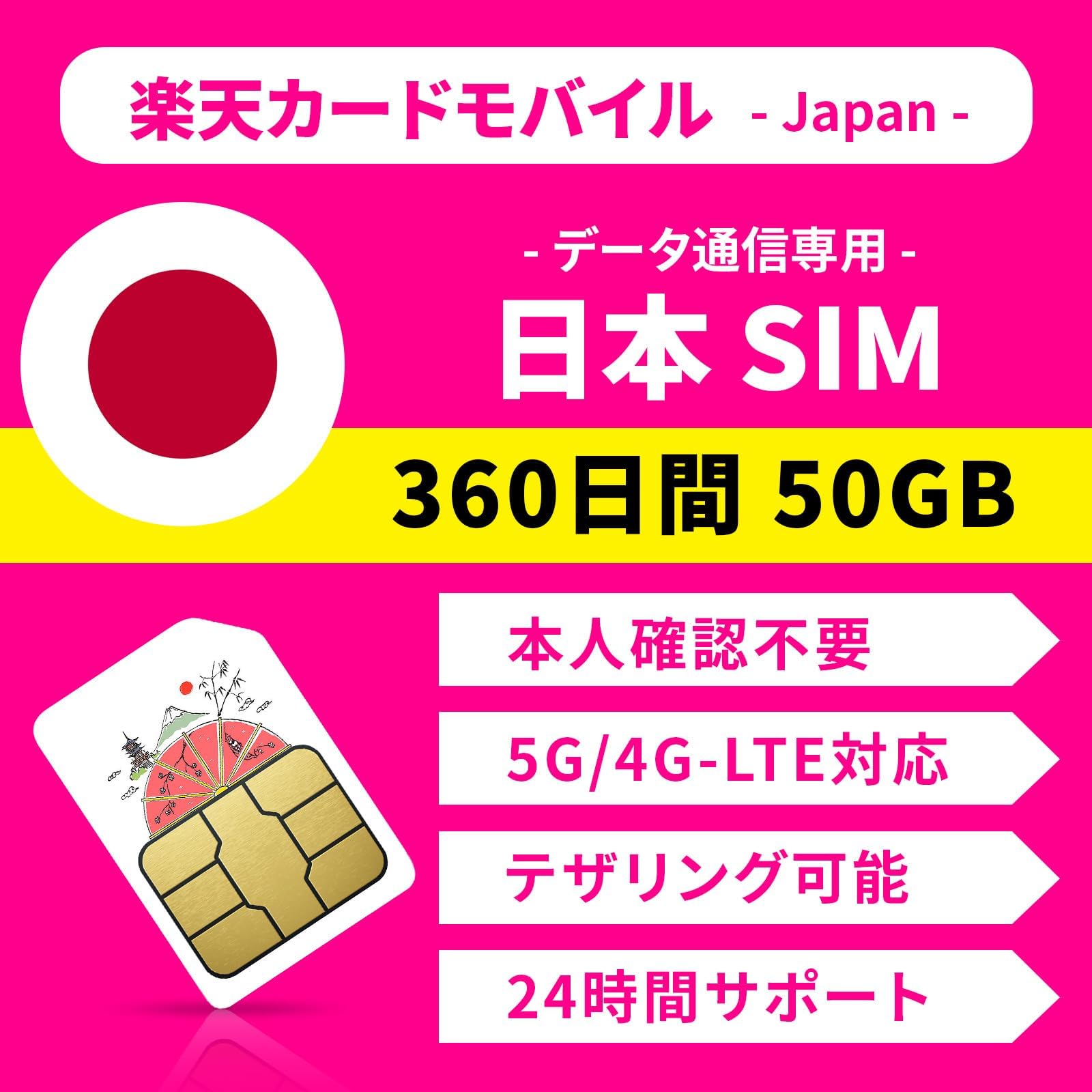 Amazon.co.jp: 【純正 RAKUTEN SIM】 360日間 50GB 日本 プリペイド sim 5G 4G-LTE対応 契約不要 ...