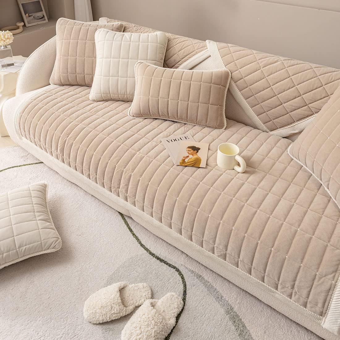 Amazon.com: vctops Velvet Plush Plaid Quilted Sofa Cover Super Soft Non ...