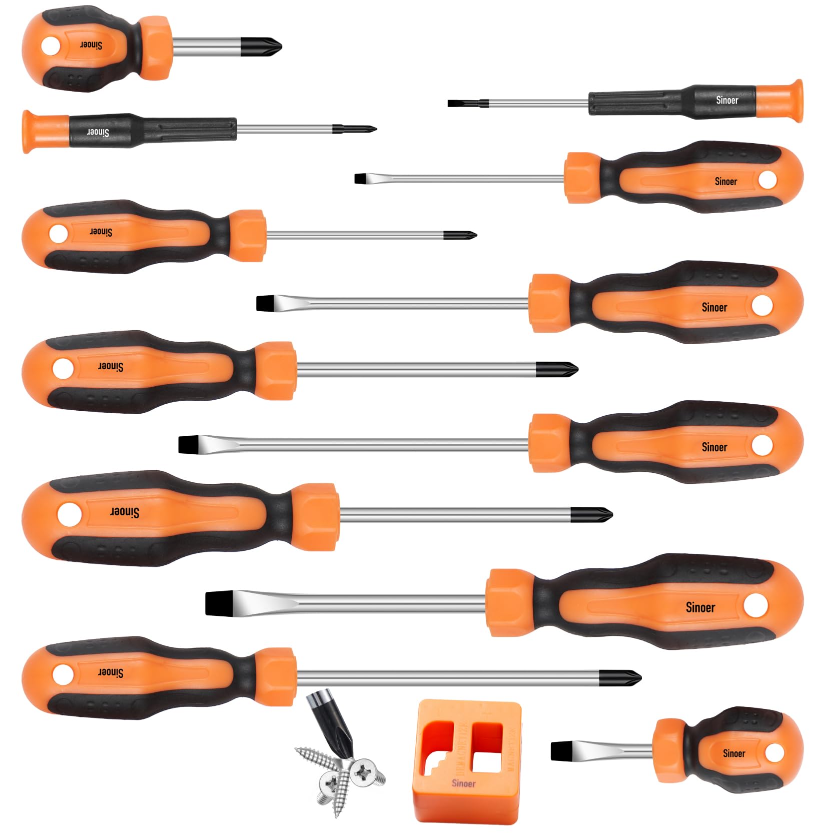 13-Pieces Magnetic Screwdrivers Set, 6 Phillips and 6 Flat Head Tips ...