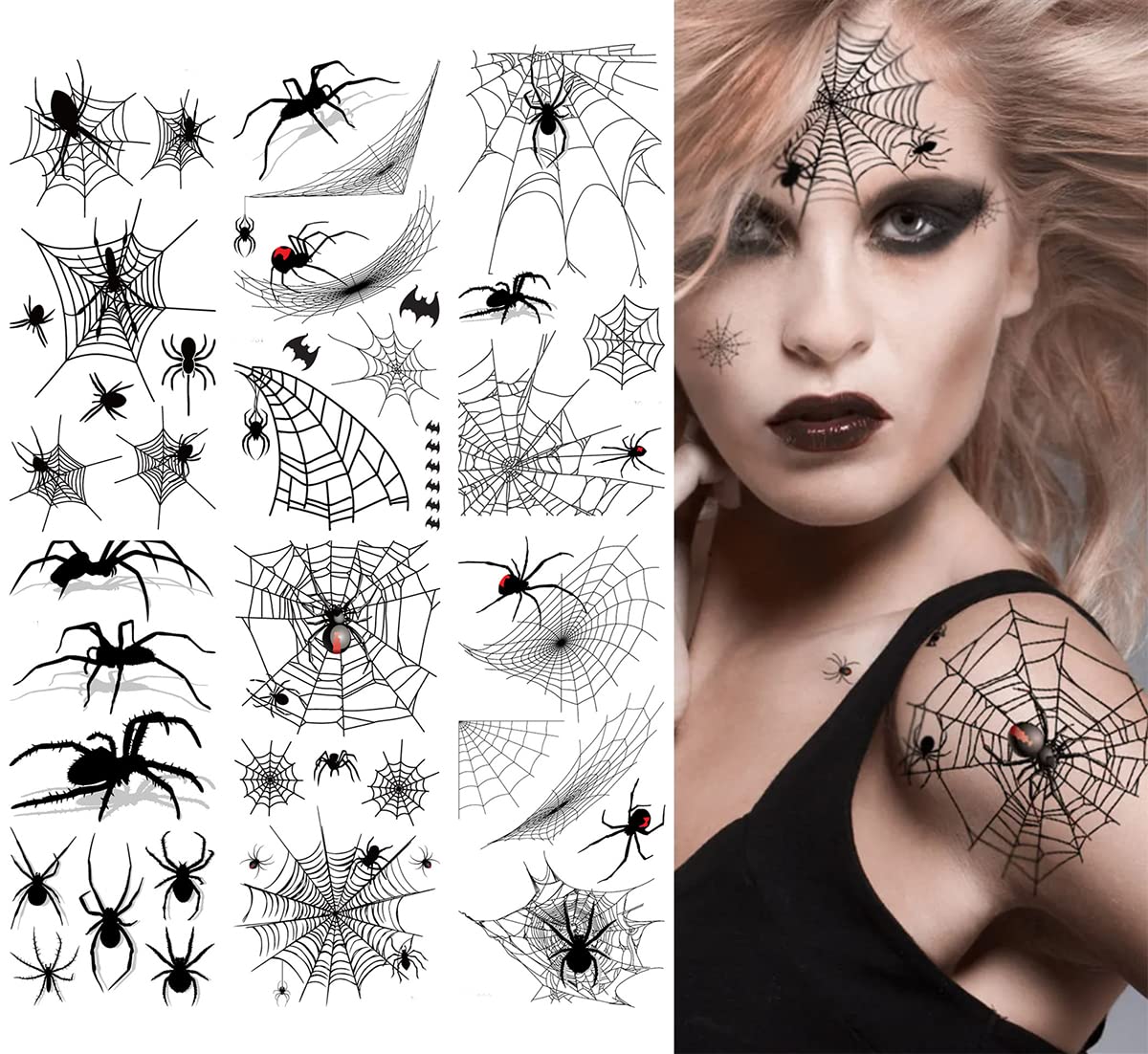Buy 6 Sheets Large 3D Spider Web Temporary Tattoos Sticker Halloween ...