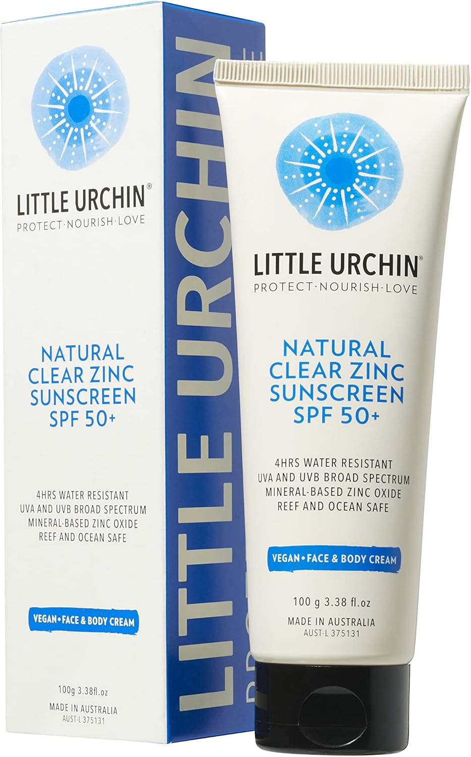 LITTLE URCHIN SPF 50+ Natural Clear Zinc Sunscreen 100g - Australian ...