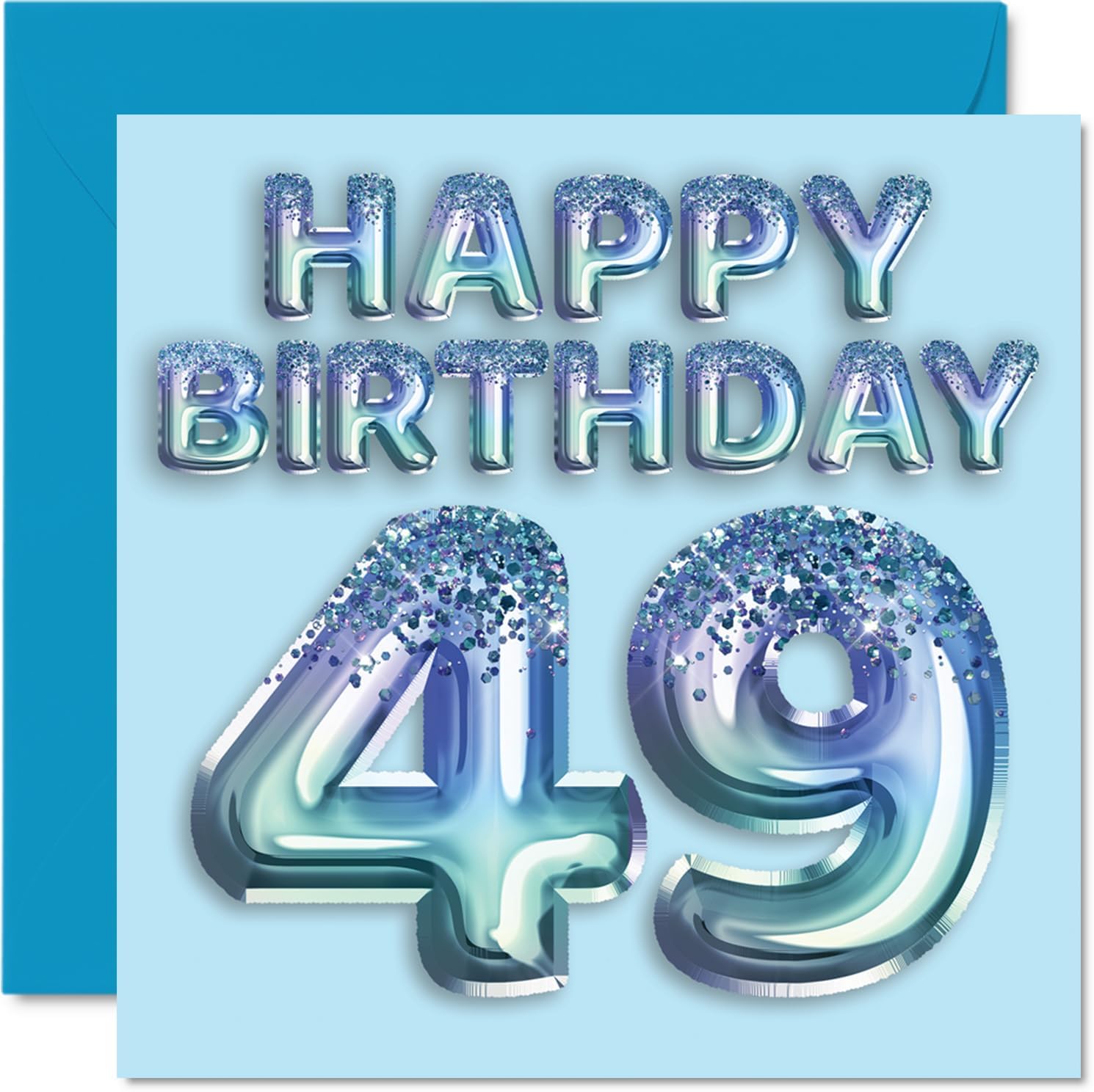 Amazon.com : 49th Birthday Card for Men - Blue Glitter Party Balloon ...