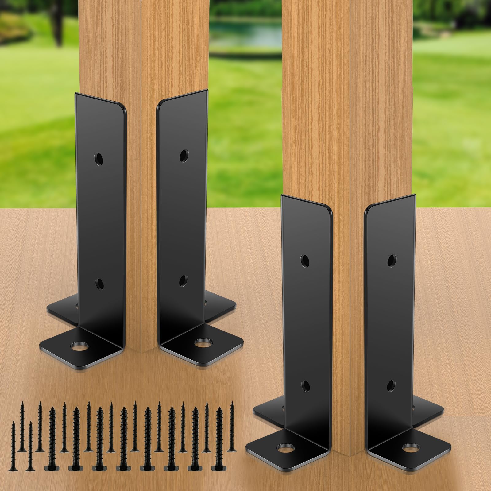 4Pcs Wood Fence Post Brackets Adjustable Deck Post Anchor Base Brackets ...