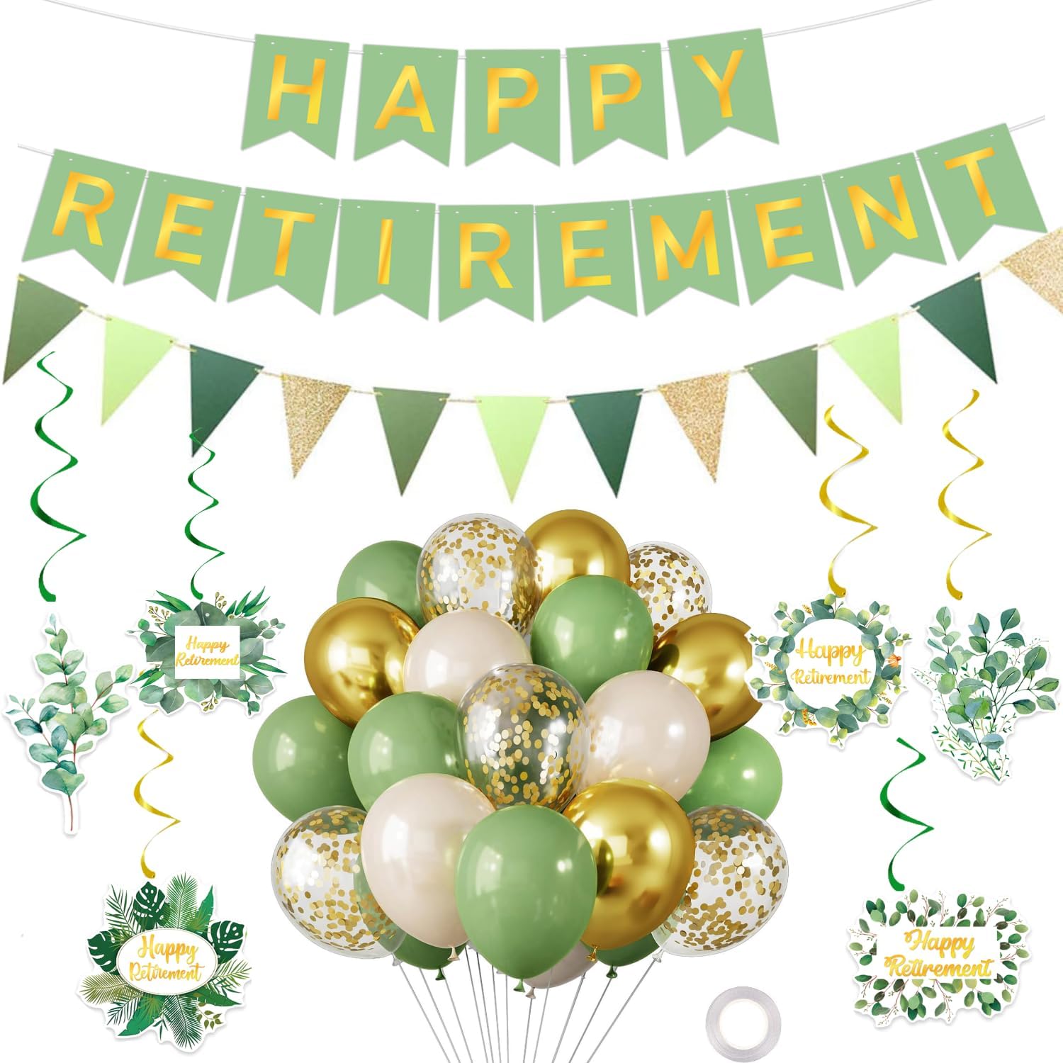 Amazon.com: Sage Green Happy Retirement Banner Party Decorations for ...