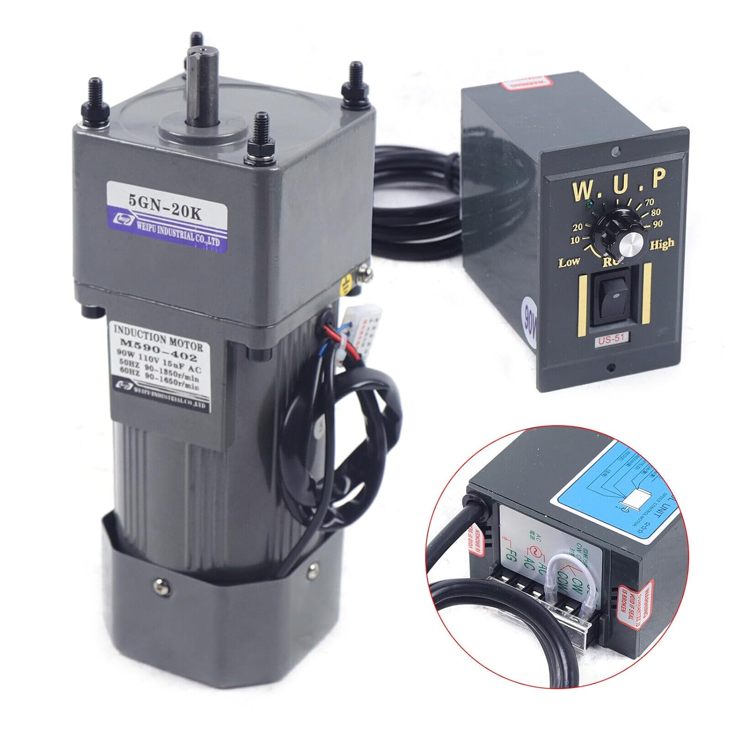 AC High Torque Motor, 110V 90W Electric Single-Phase Motor Variable ...