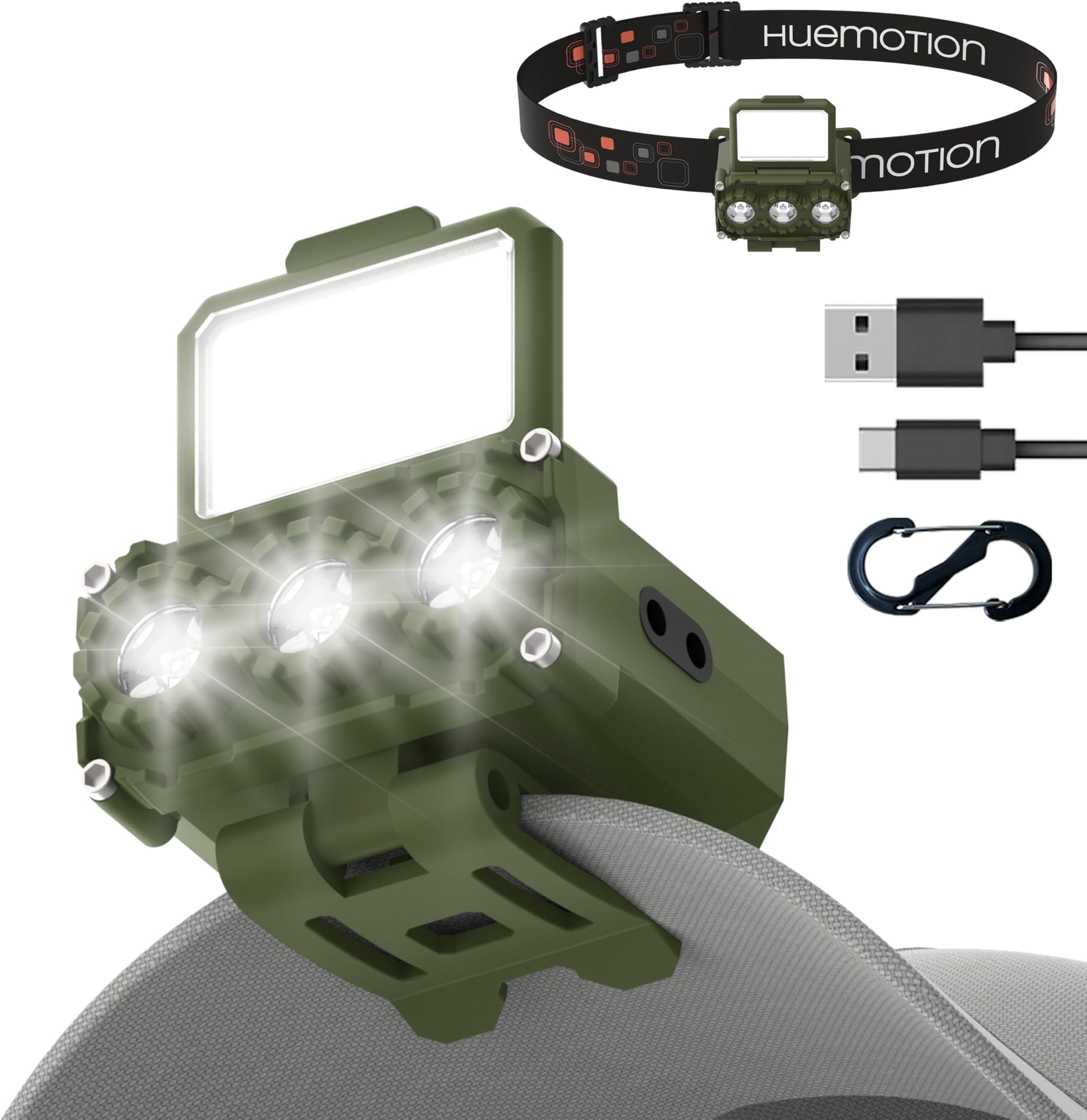 Amazon.com: HUEMOTION Headlamp Rechargeable USB C Headlamps for Adults ...