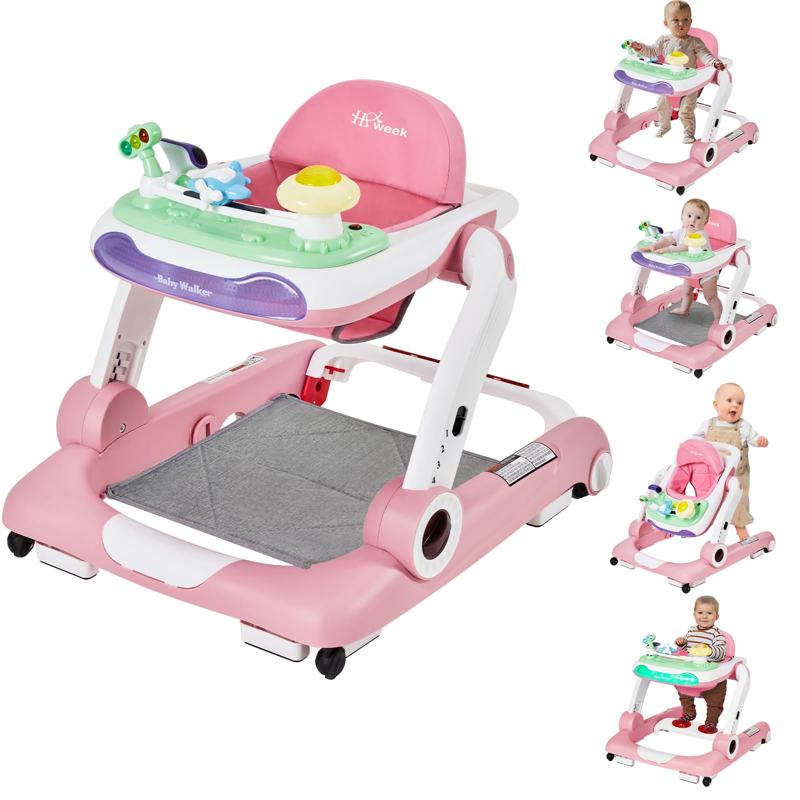 Amazon.com : Baby Walker with Wheels, 4-Gear Height Adjustable Activity ...