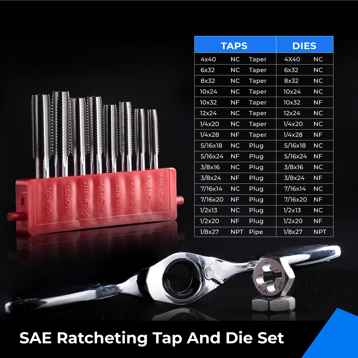 Snapklik.com : Toolant 41pcs SAE Ratcheting Tap And Die Set, Complete ...