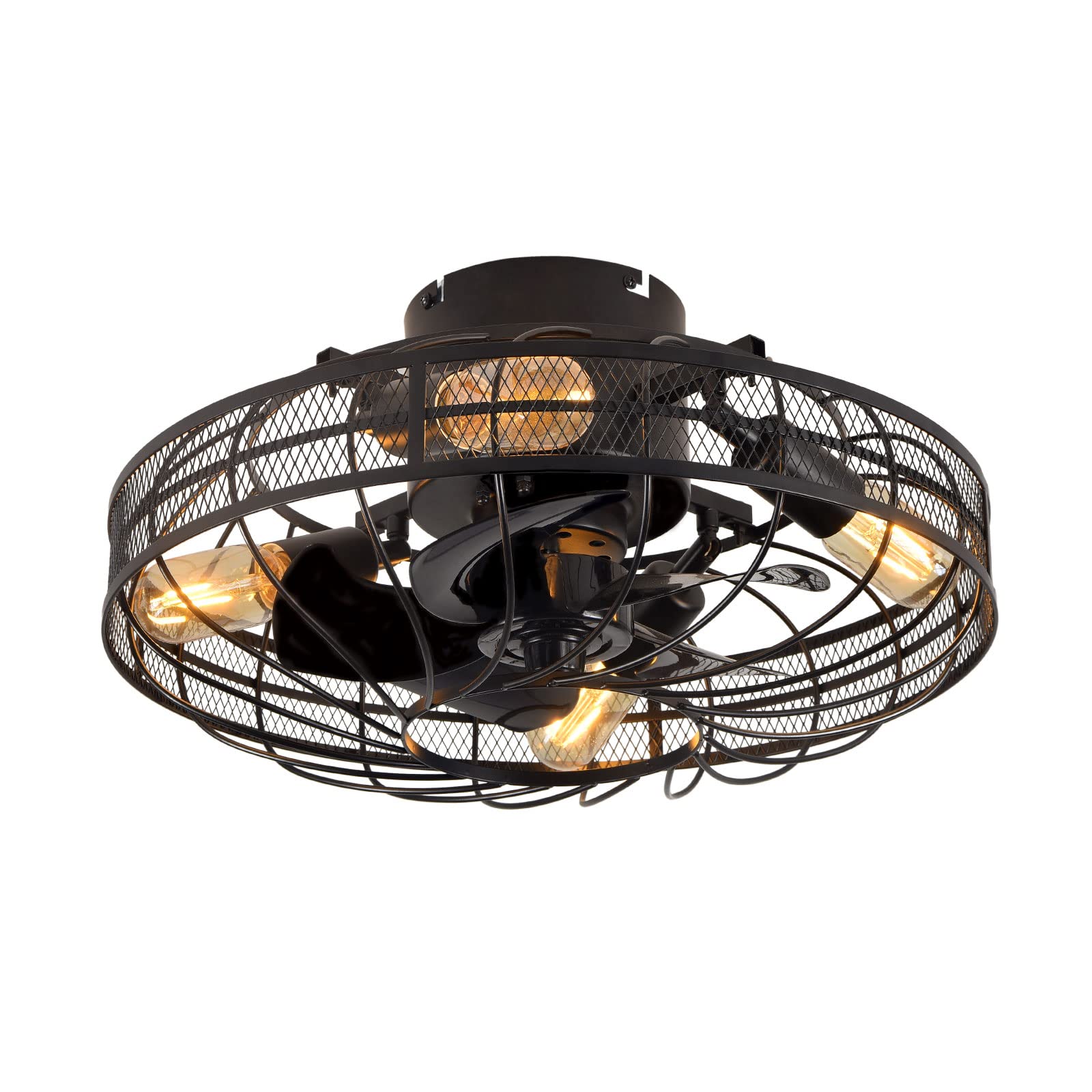 20" Caged Ceiling Fan with Lights and Remote, Low Profile Flush Mount ...