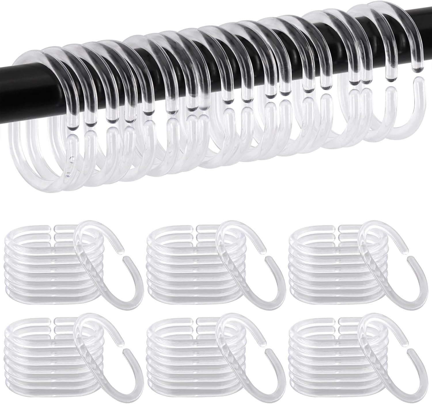 Amazon.com: 48Pcs Shower Curtain Rings, C Shaped Clear Plastic Curtain ...