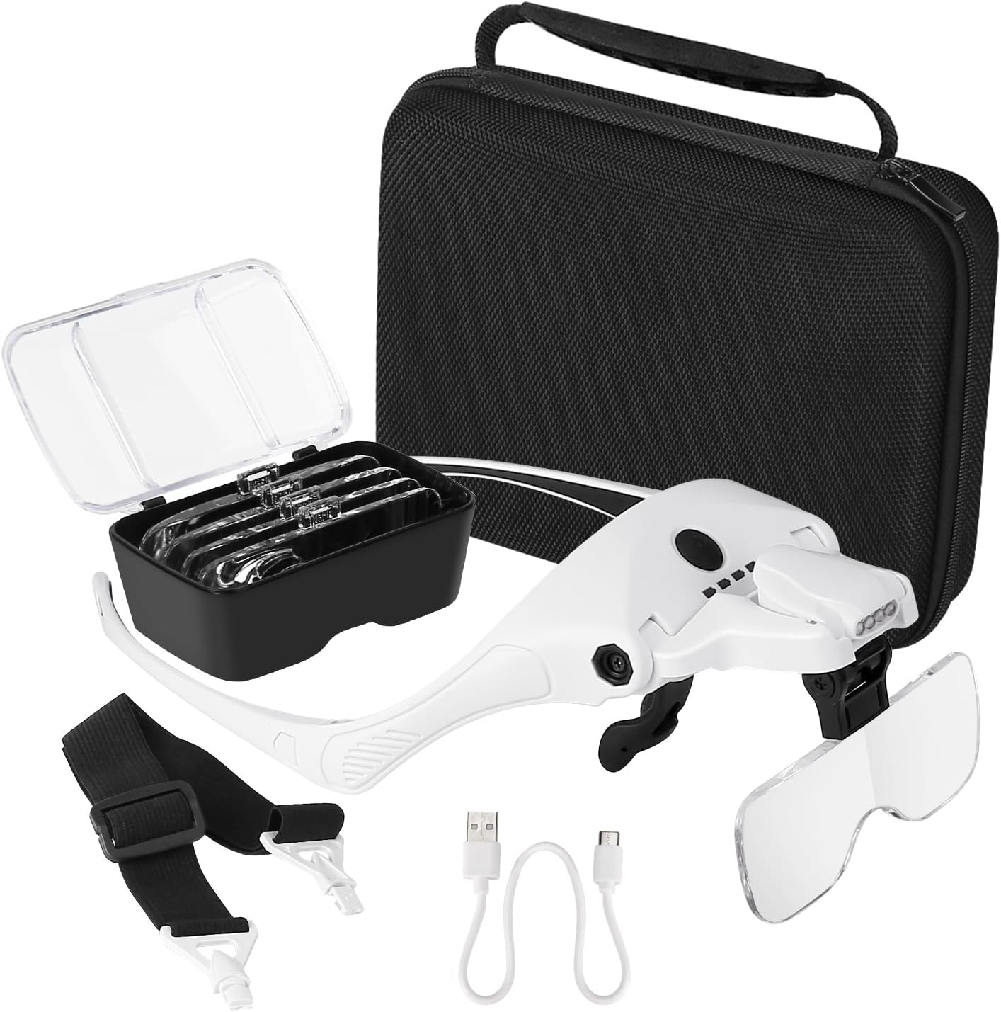 Amazon.com: Head Mount Magnifying Glass with 4 LED Light & Storage Case ...