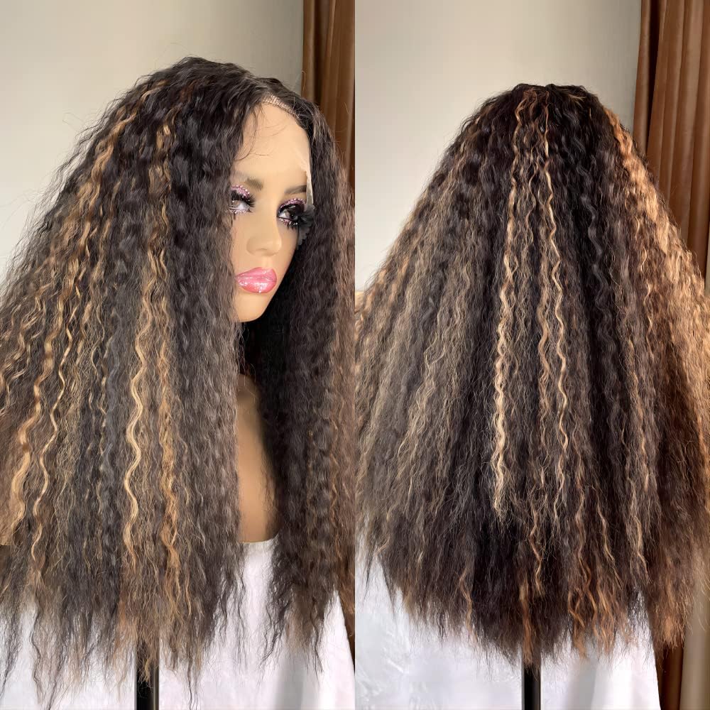 Amazon.com : NOSTALGIA 32 Inch Long Kinky Straight Wig Copper Brown Kinky Wig For Black Women ...