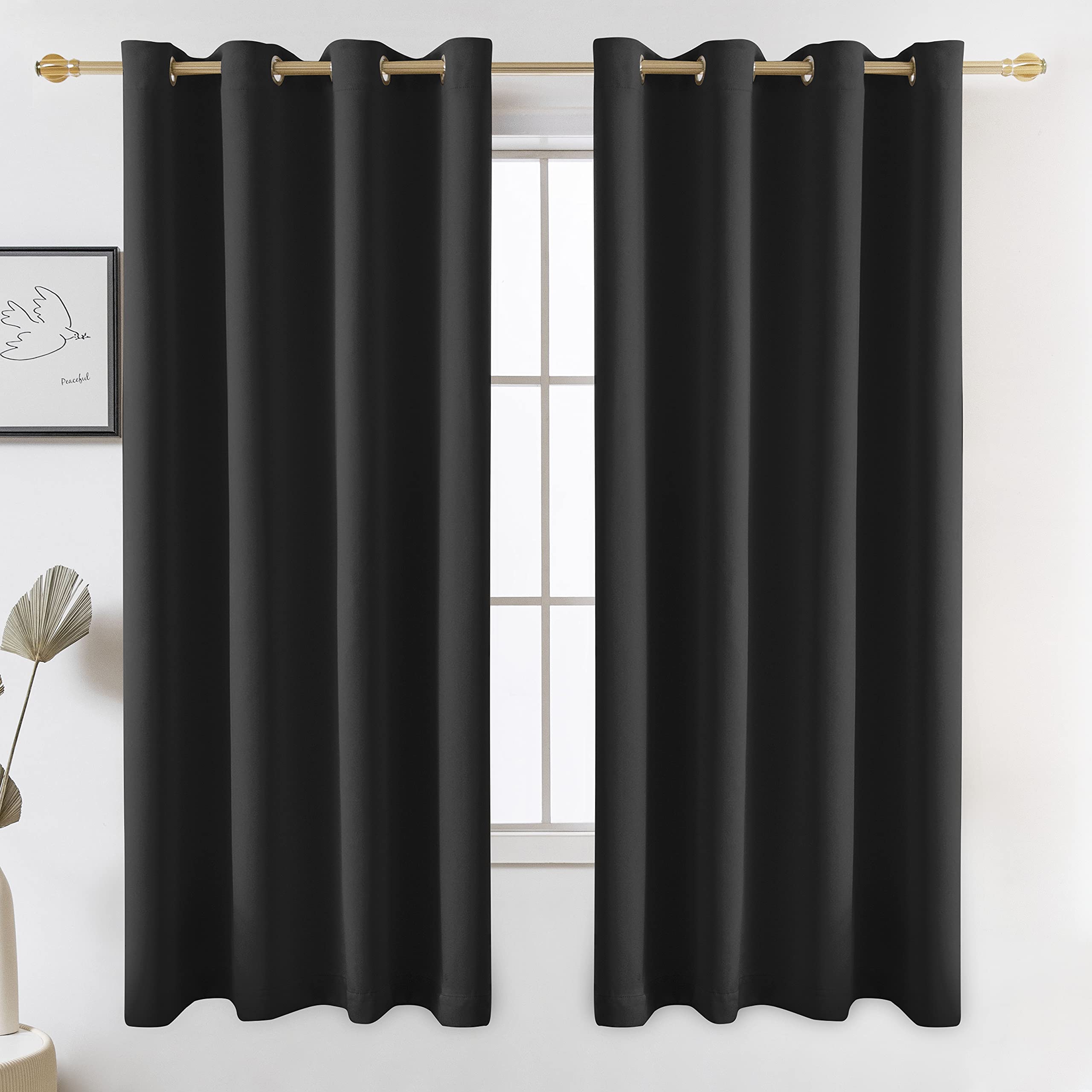 Buy VANASEE Black Blackout Curtains 52 x 63 Inch Length for Bedroom ...