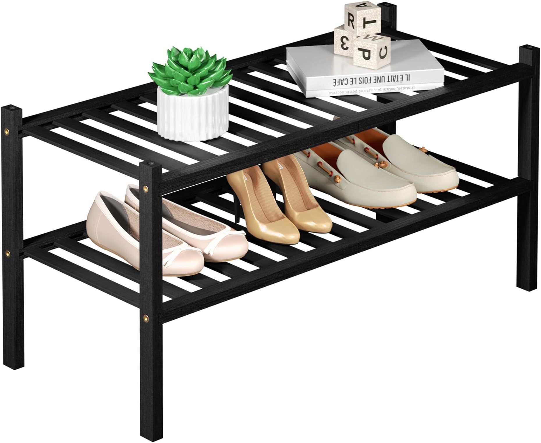 Amazon.com: BMOSU 2-Tier Bamboo Shoe Rack Premium Stackable Shoe Shelf ...