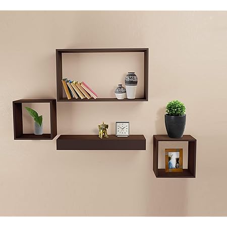 SKAFA MDF Wood Glossy Wall Mounted Shelf (37x20x24 cm, Brown , Set of 1 ...