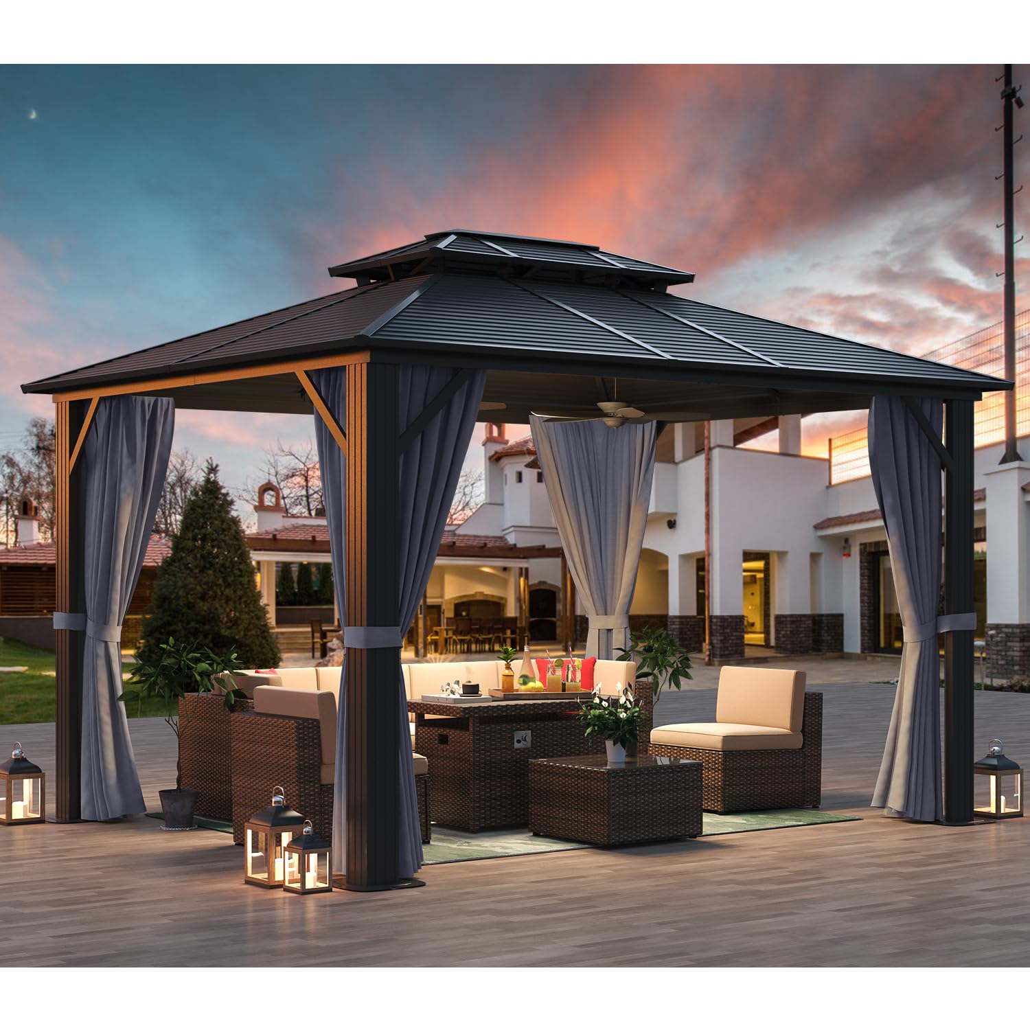 Aoxun 10'x 12' Hardtop Gazebo, Outdoor Dual-Layer Galvanized Steel ...