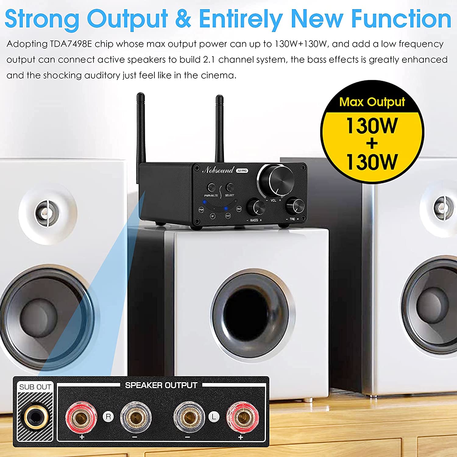 Nobsound A2 PRO HiFi Bluetooth 5.0 Digital Amplifier Bass Amp w/Dual ...