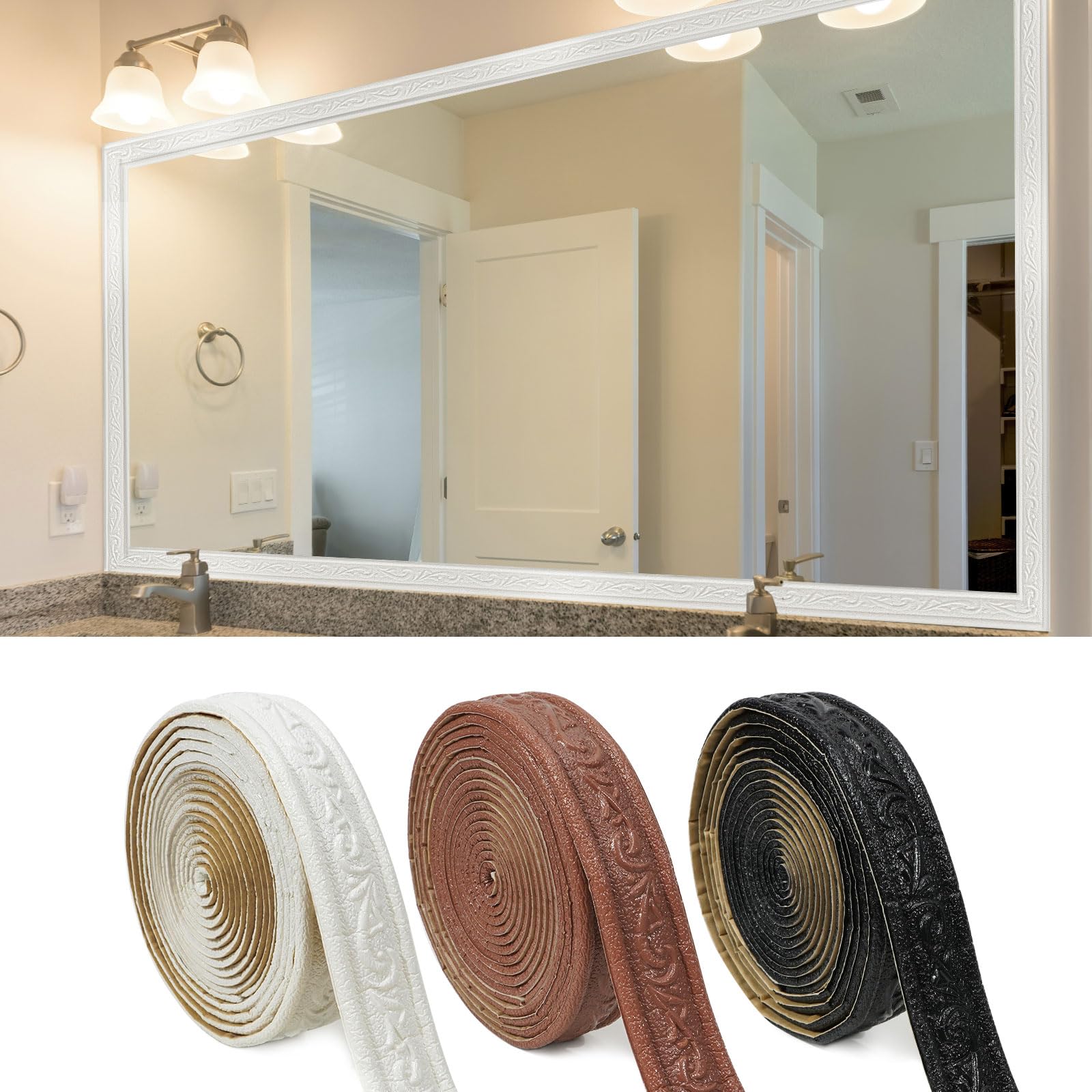 WADILE 180" x 1.57" 3D Wall Edging Self Adhesive, Pattern Molding Peel ...