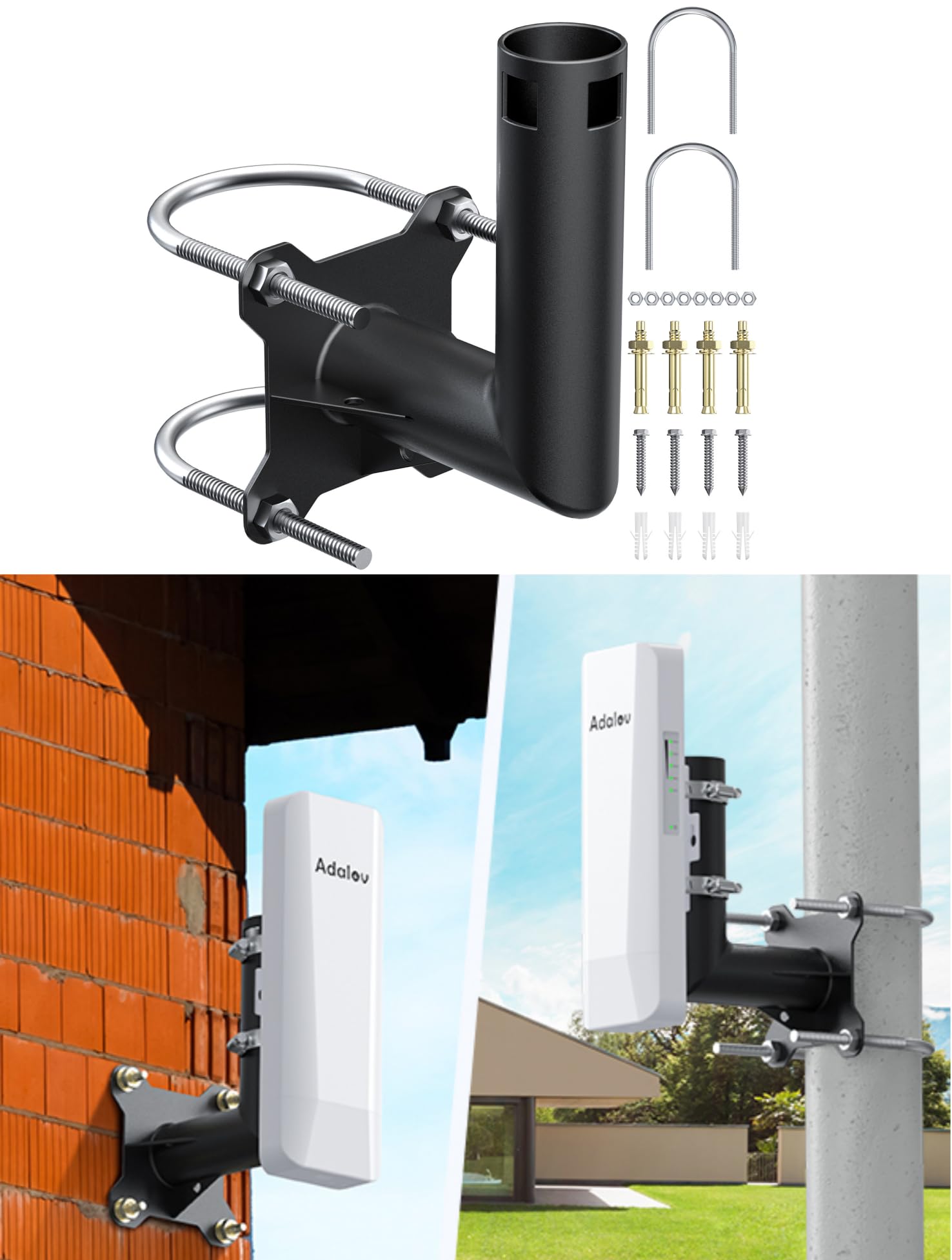 Amazon.com: Universal Wall-Mounted Pole Mount Brackets with U-Bolts Kit ...