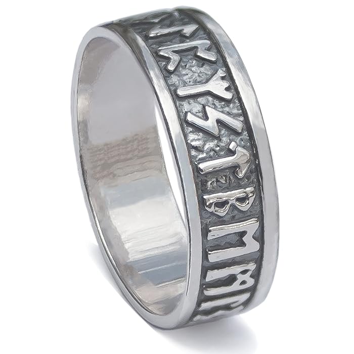 Buy Viking Rune Band Ring Sterling Silver 925 Elder Futhark Nordic ...