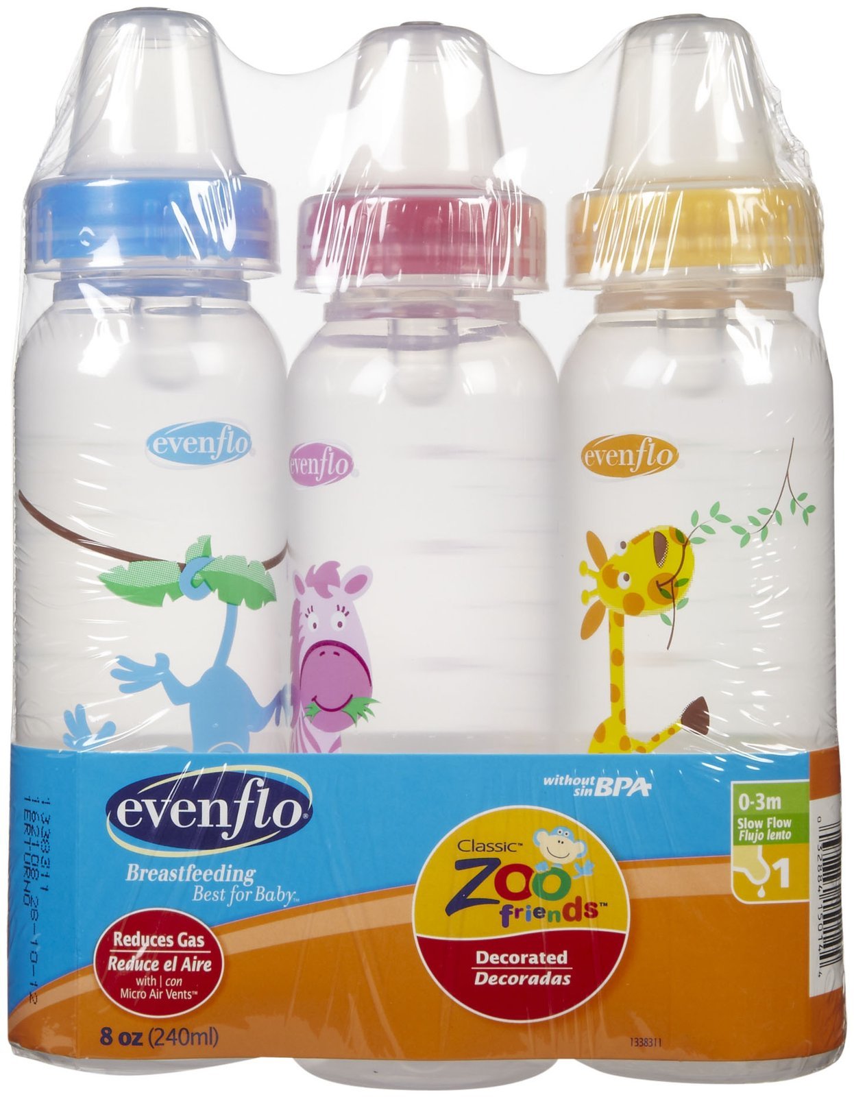 Snapklik.com : Evenflo Zoo Friends 3 Count Standard Nipple Bottle, 8 Ounce